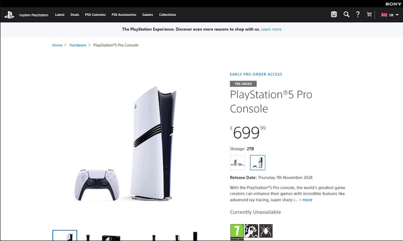 Standard PS5 Pro Has Already Sold Out In The UK On PS Direct ...
